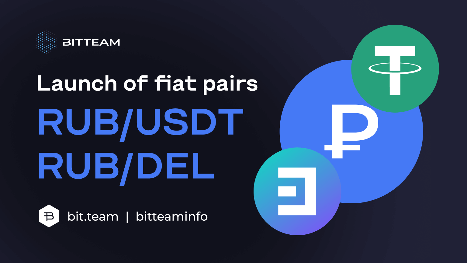 Launch of trading pairs: RUB/USDT, RUB/DEL - Bit.Team